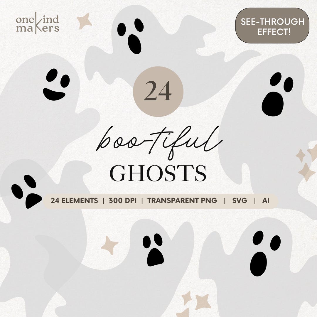 Boo-tiful Halloween Ghosts Clipart Set: 24 Spooky PNG SVG AI Halloween ...