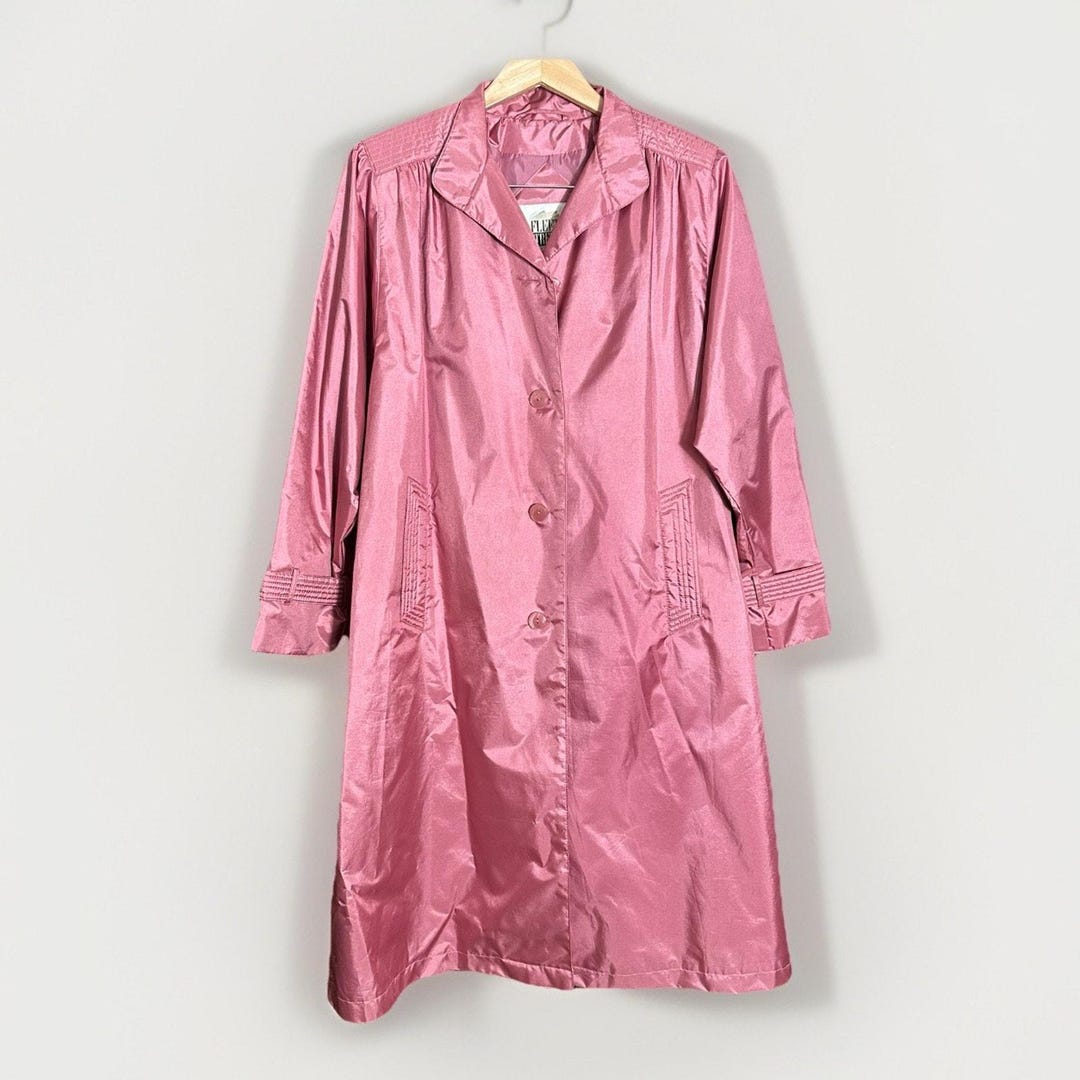 Fleet Street Vintage Pink Swing Raincoat Smocked Shoulders Trench Sz 12 ...