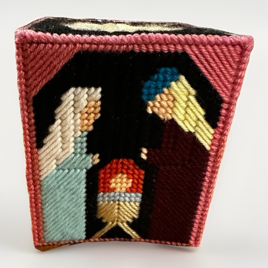 Vintage Needlepoint Nativity Tissue Box Cover Handmade Christmas Decor ...