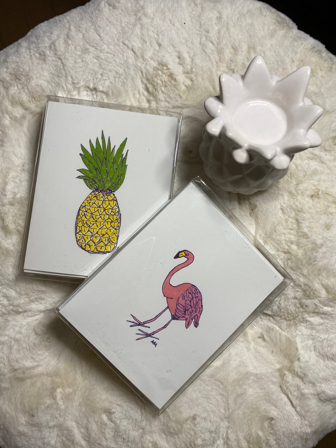 Set of 10 Flamingo and Pineapple Blank Note Cards - Etsy