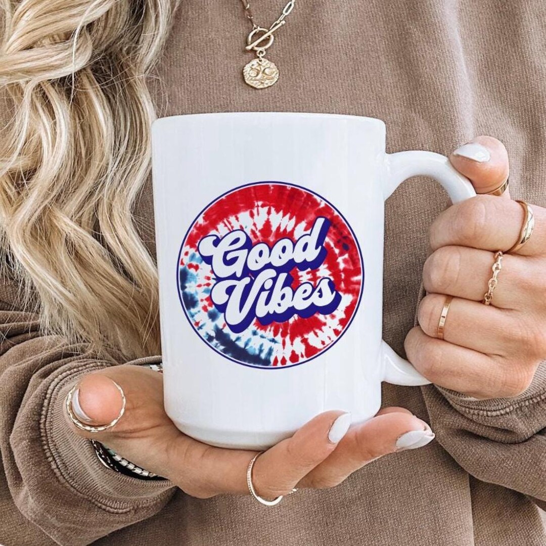 Good Vibes Mug | Red White and Blue Tie Dye Coffee Cup | Patriotic ...
