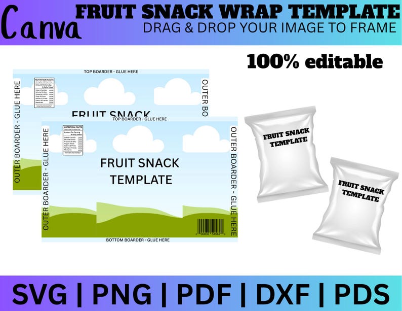 Editable Fruit Snack Wrap Template | Custom Treat Bag | DIY Party Favor ...
