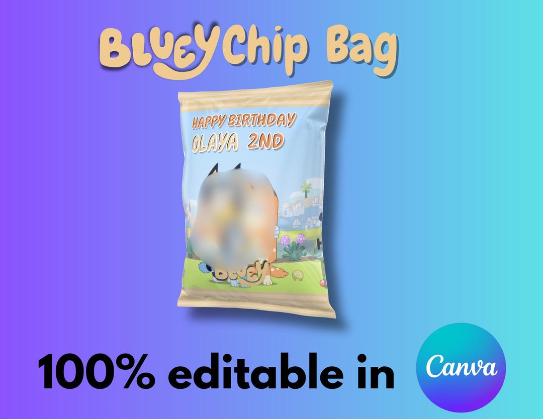 Bluey Chip Bag Template: Editable Birthday Party Favor (digital ...