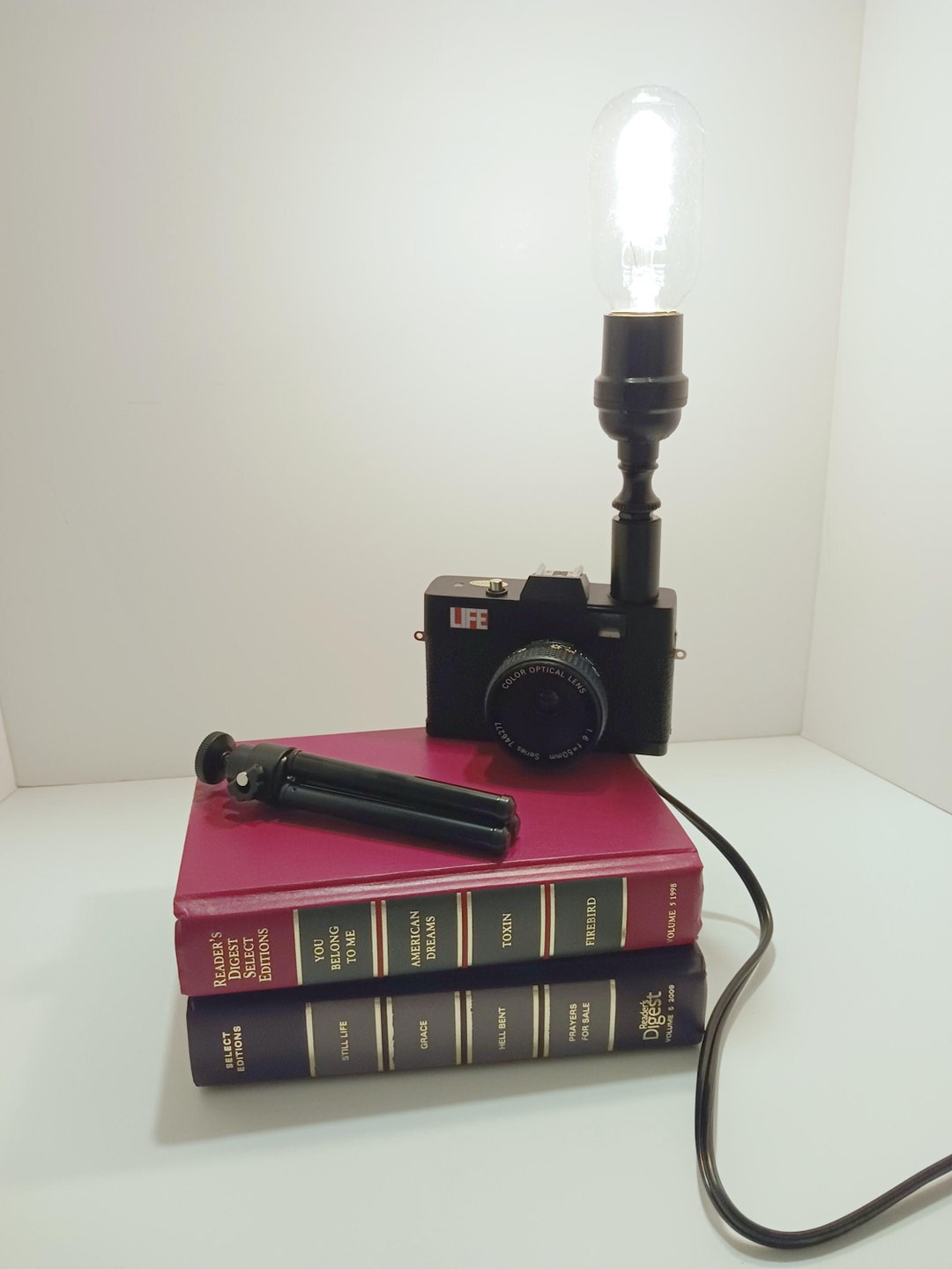 Camera Desk Lamp With Edison Bulb - Antique Time Life 55 MM - Unique ...