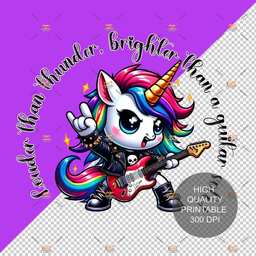 Rockstar Unicorn 1 PNG | Electric Guitar Unicorn | Rainbow Pegasus Music Art | Loud Magical ...