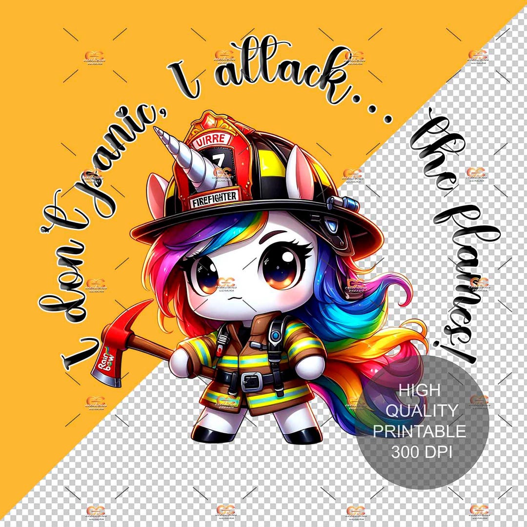 Firefighter Unicorn PNG: Rainbow Pegasus With Axe (digital Download) - Etsy