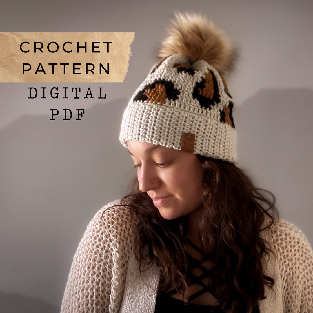 Leopard Beanie Crochet Pattern - Colorwork Animal Print Hat, Graph ...