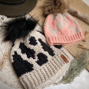 Cow Beanie // 3 Sizes // Crochet Pattern, Cow Print, Moo, Crochet ...