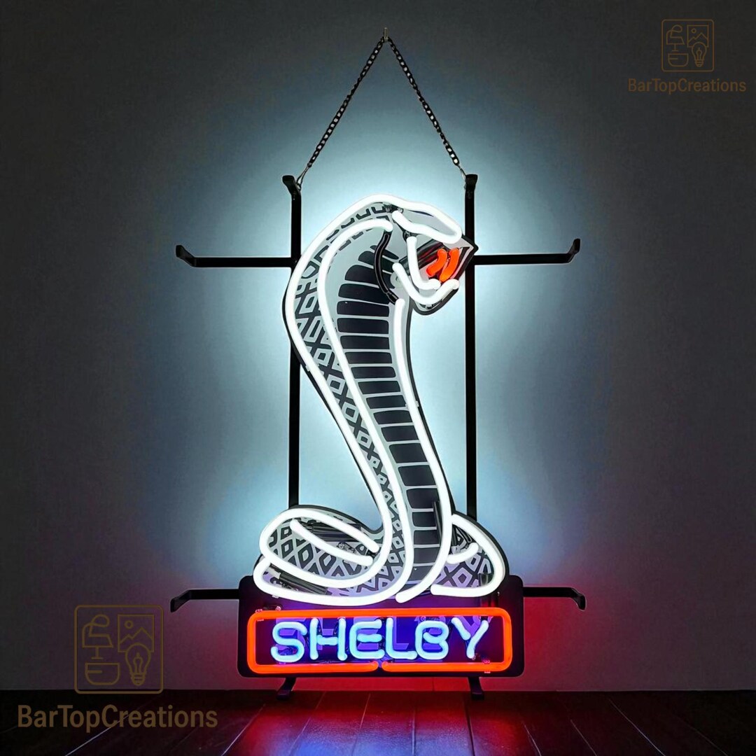 SHELBY Neon Sign – Cobra Snake Garage Wall Light, Racing Man Cave Decor ...