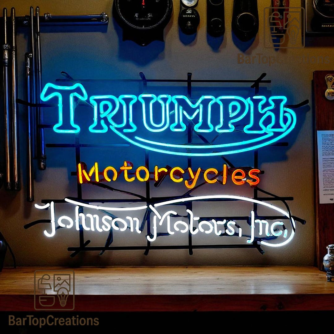 Triumph Motorcycles Neon Sign, Real Glass Johnson Motors Inc Neon Light ...