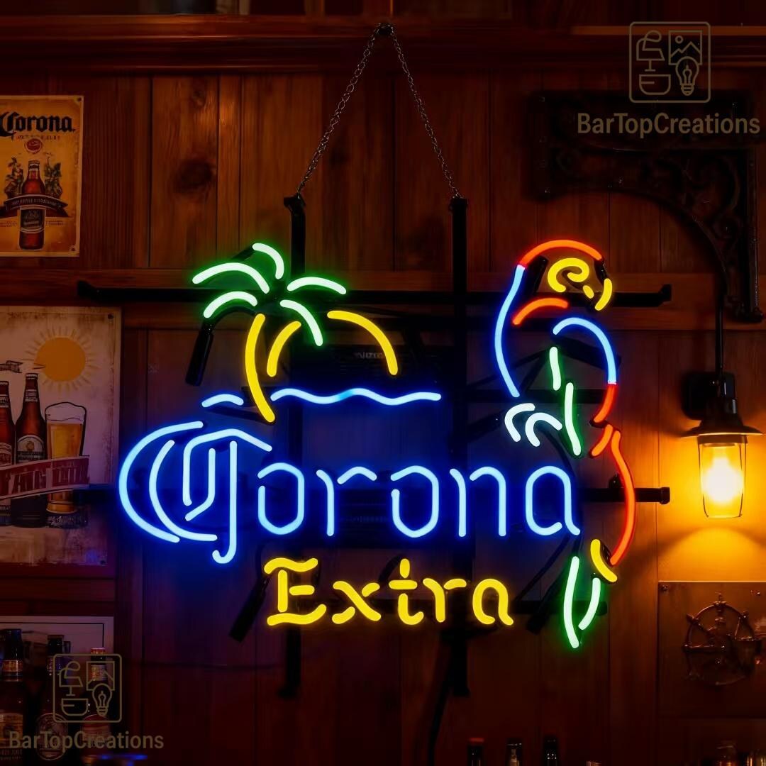 Corona Extra Neon Sign With Parrot – Beer Bar Light for Home Pub, Beach ...