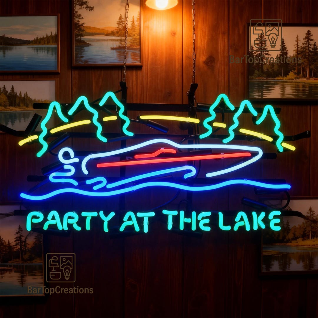 Lake Bar Neon Sign Party at the Lake, Boat Dock Wall Decor, Pontoon ...
