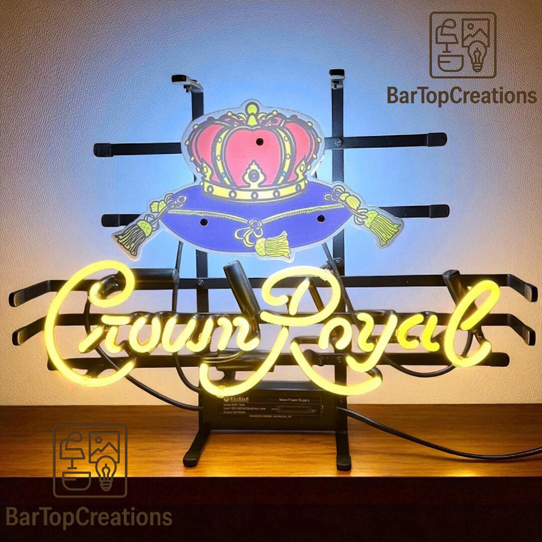 Crown Royal Neon Sign With Crown Logo, Real Glass Whiskey Neon Light ...