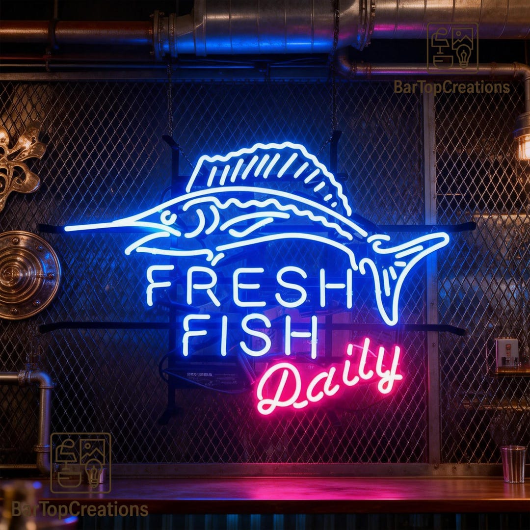 Fresh Fish Neon Sign, Coastal Wall Decor for Beach House, Nautical ...
