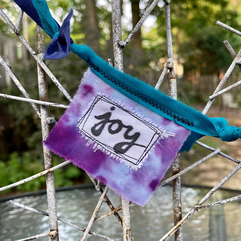 Handmade 'joy' Prayer Flag Bunting: Ice-dyed Cotton Garland - Etsy