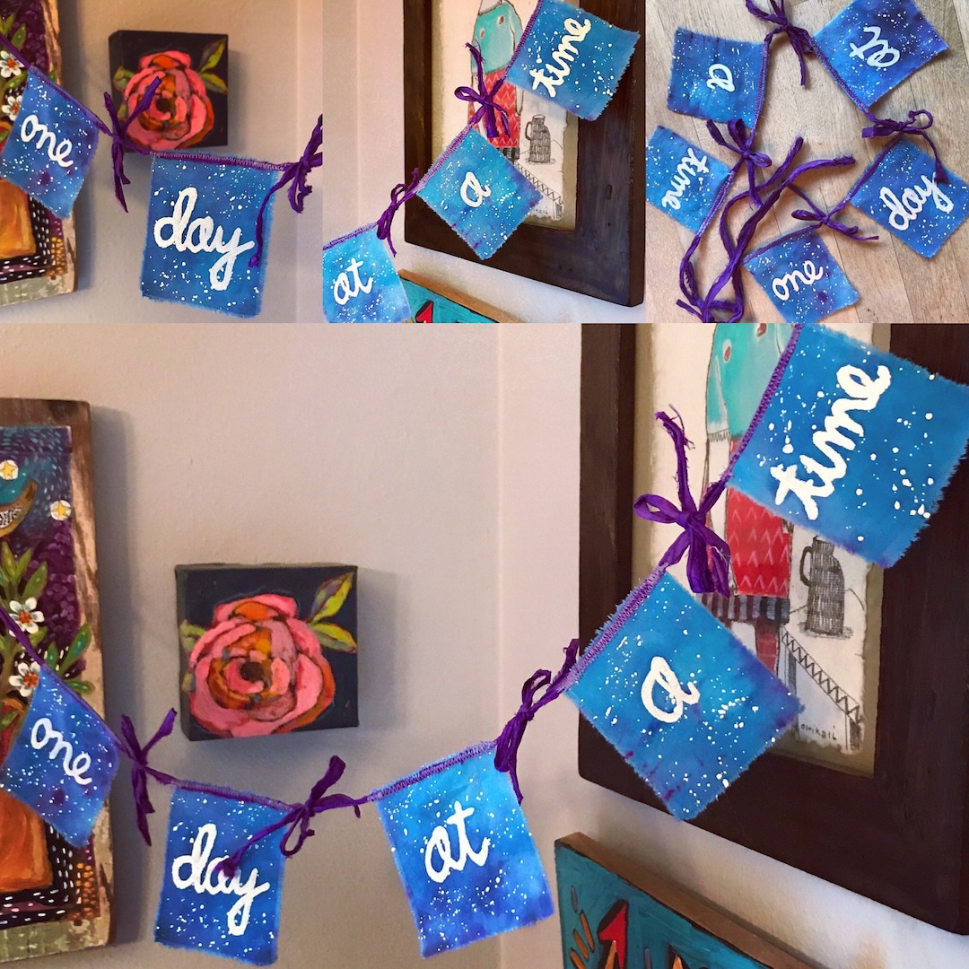 One Day at A Time Mini Prayer Flag Garland: Hand-painted Cotton - Etsy