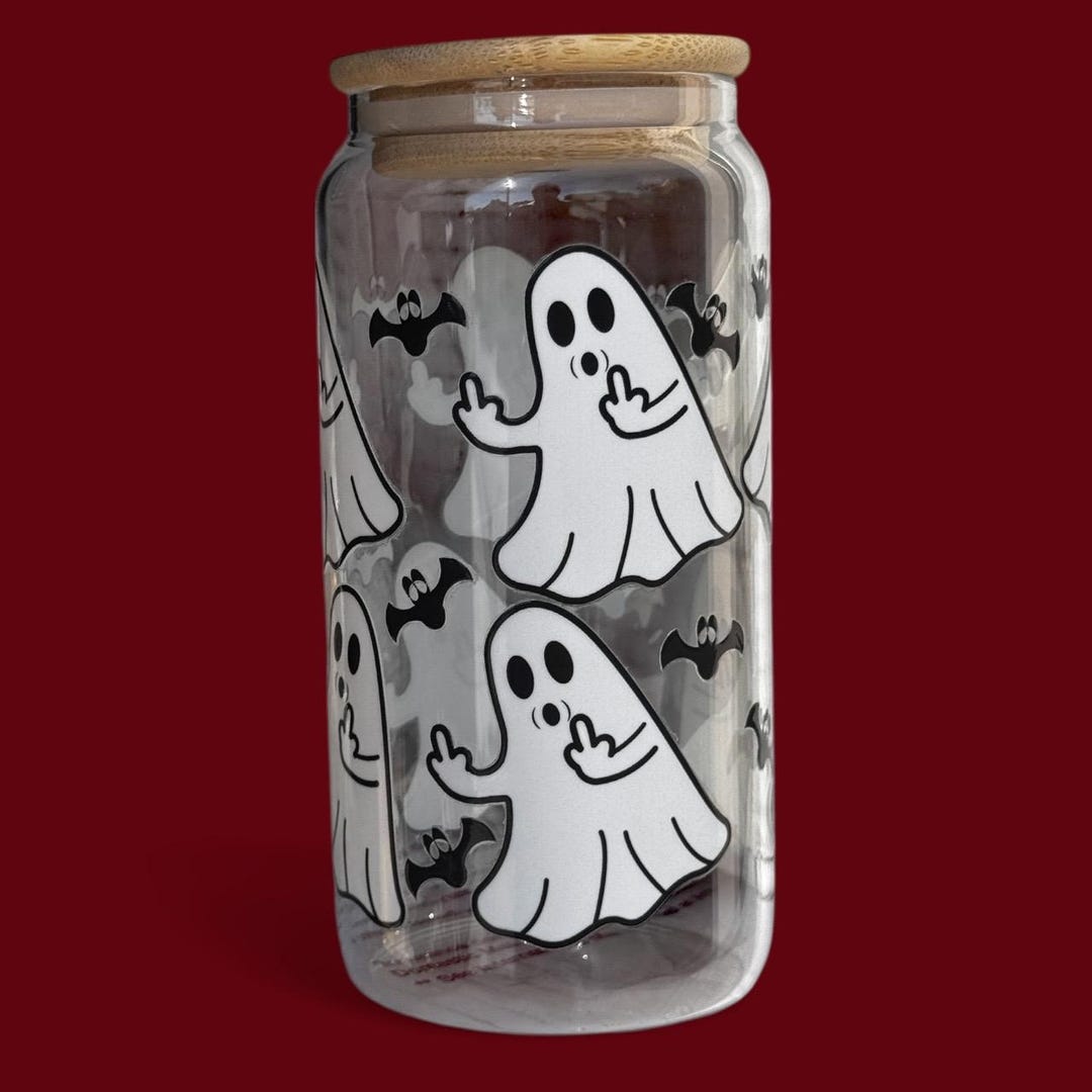 Funny Ghost Glass Can Cup | Sarcastic Halloween Iced Coffee Cup - Etsy