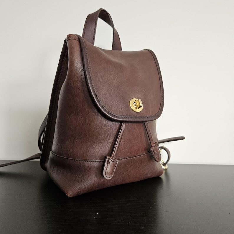 Vintage (old) COACH Small Dark Brown Backpack | Daypack 9960 | Brass ...