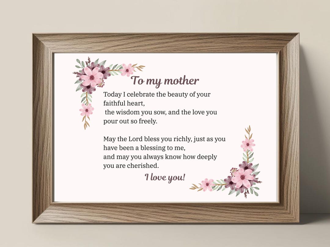 Mom Poem, to My Mother, Printable Gift for Mom, Mother's Day Gift ...