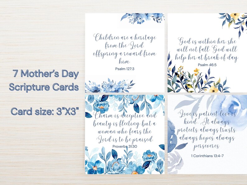 Set of 7 Floral Mother’s Day Bible Verse Cards – Scripture Cards for ...