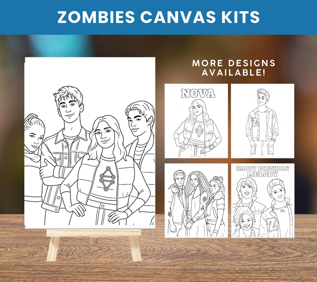 Disney Zombies Inspired Pre-drawn Canvas | Paint Party Kit With Easel ...