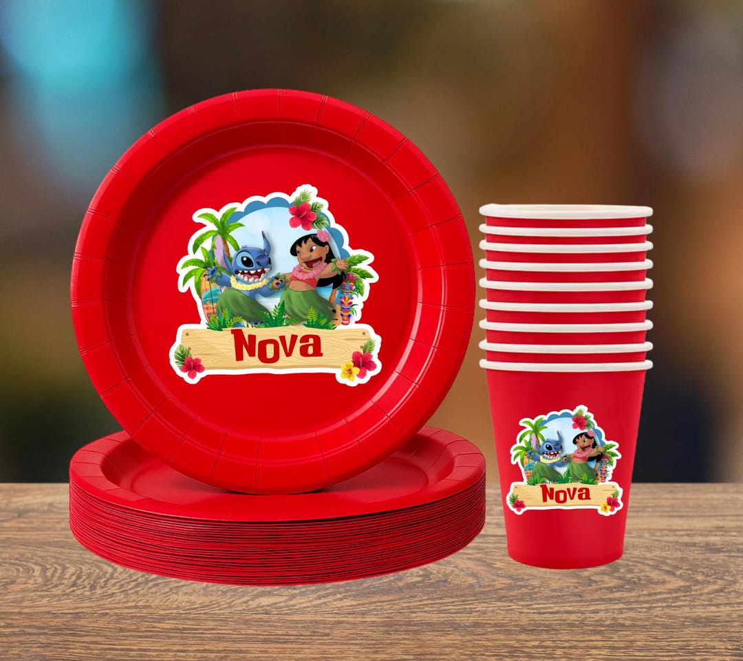 Custom Lilo and Stitch Party Tableware | Personalized Plates & Cups - Etsy