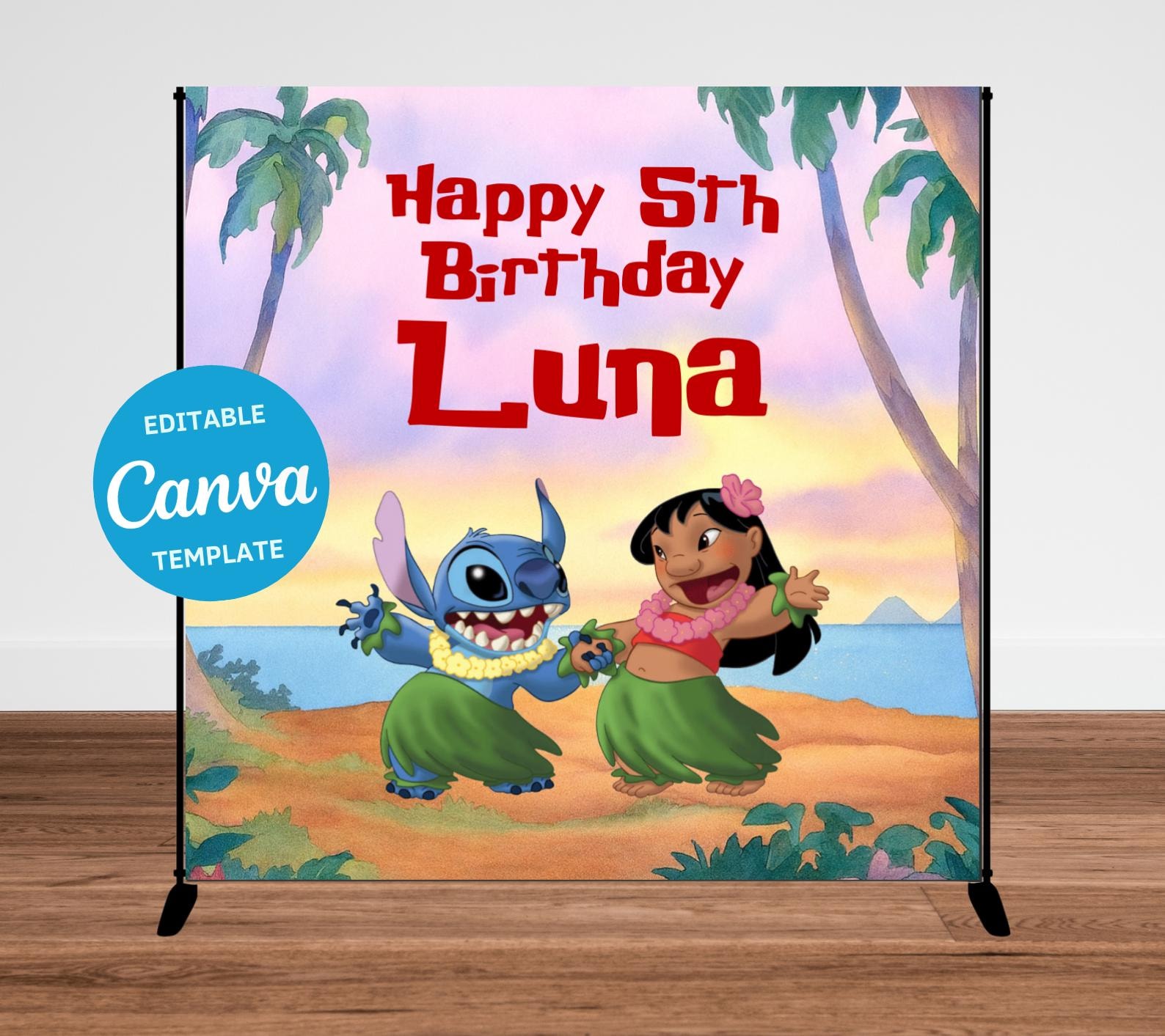 Lilo and Stitch Birthday Backdrop Template | Editable Canva Template ...