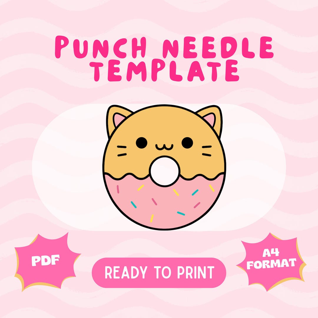 Cat Donut Punch Needle Coaster Template, Punch Needle Mug Rug Pattern ...