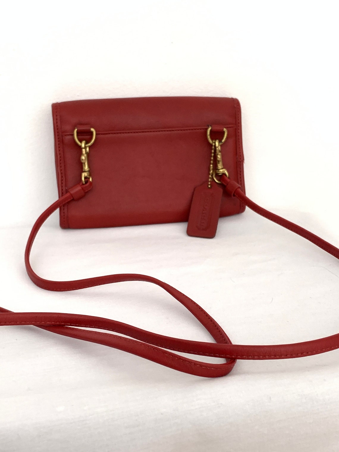 Coach Red Leather Swing Wallet on A String Bag - Etsy