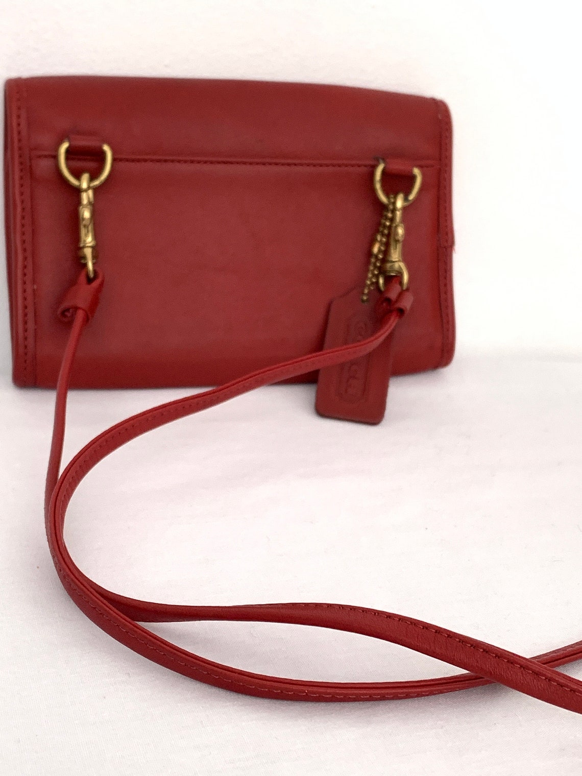 Coach Red Leather Swing Wallet on A String Bag - Etsy