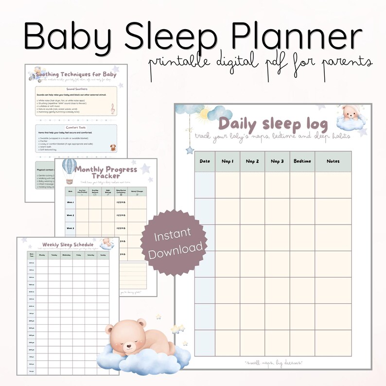 Baby Sleep Planner – Printable Newborn Sleep Log, Night Feed Tracker ...