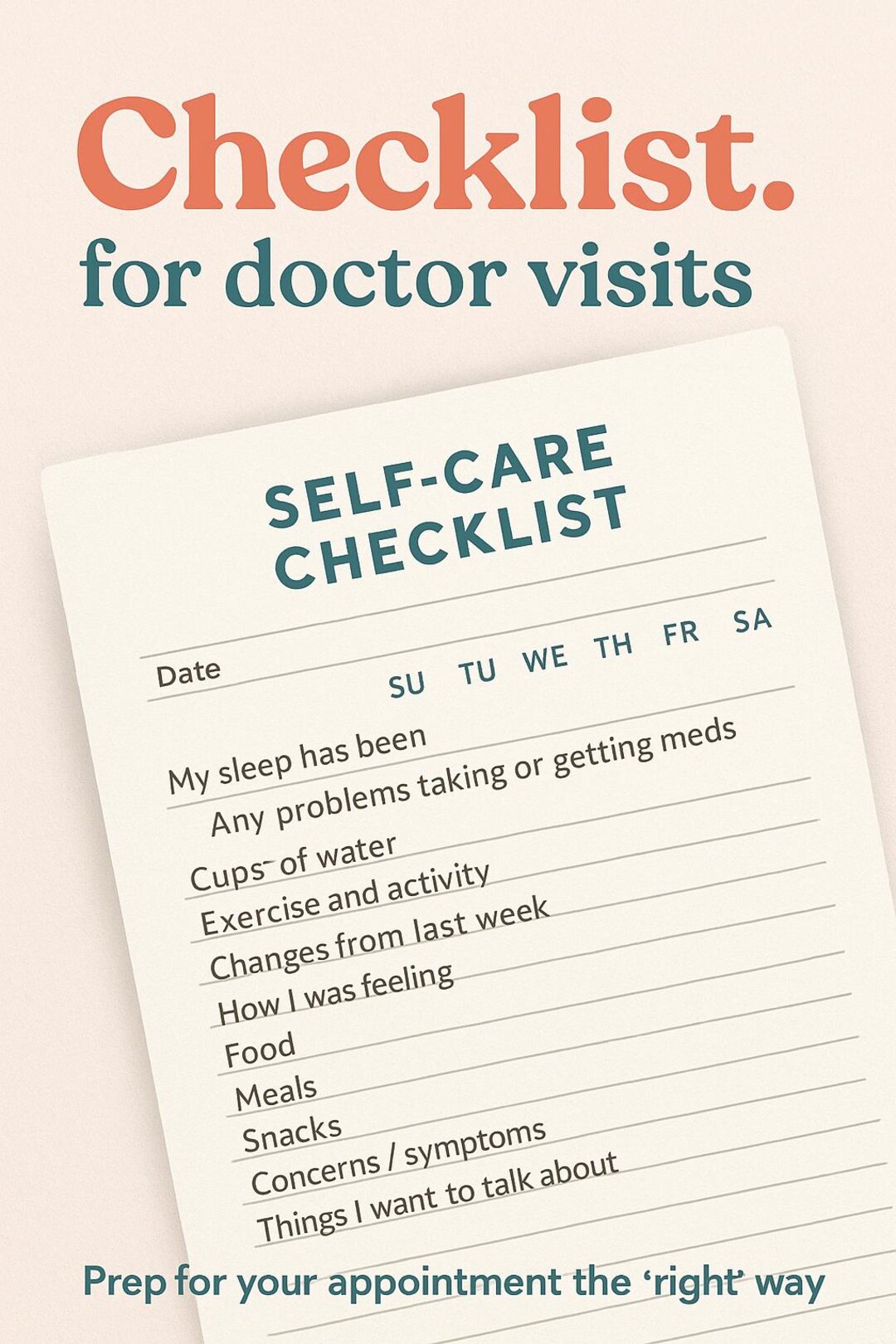Self-care Checklist for Doctor Visits – Printable Medical Prep Planner ...