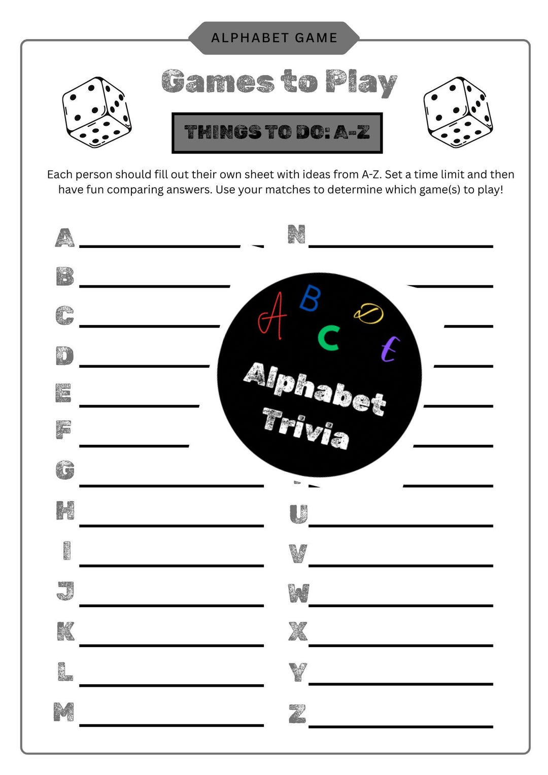 A to Z Games to Play - Alphabet Game - Things to Do - A-Z - Matching ...