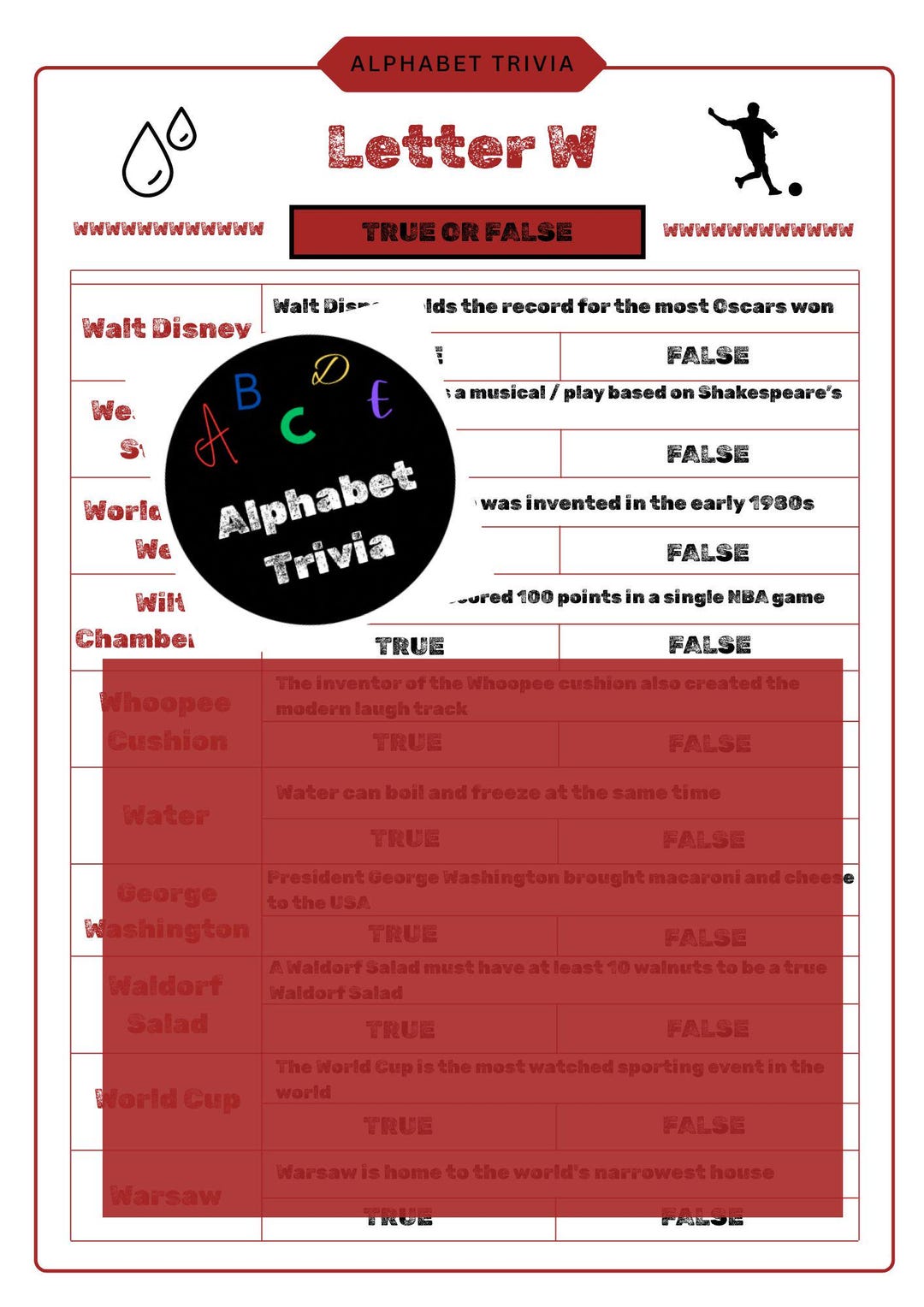 Adult Trivia - True or False Alphabet Trivia - Quiz - Letter W ...