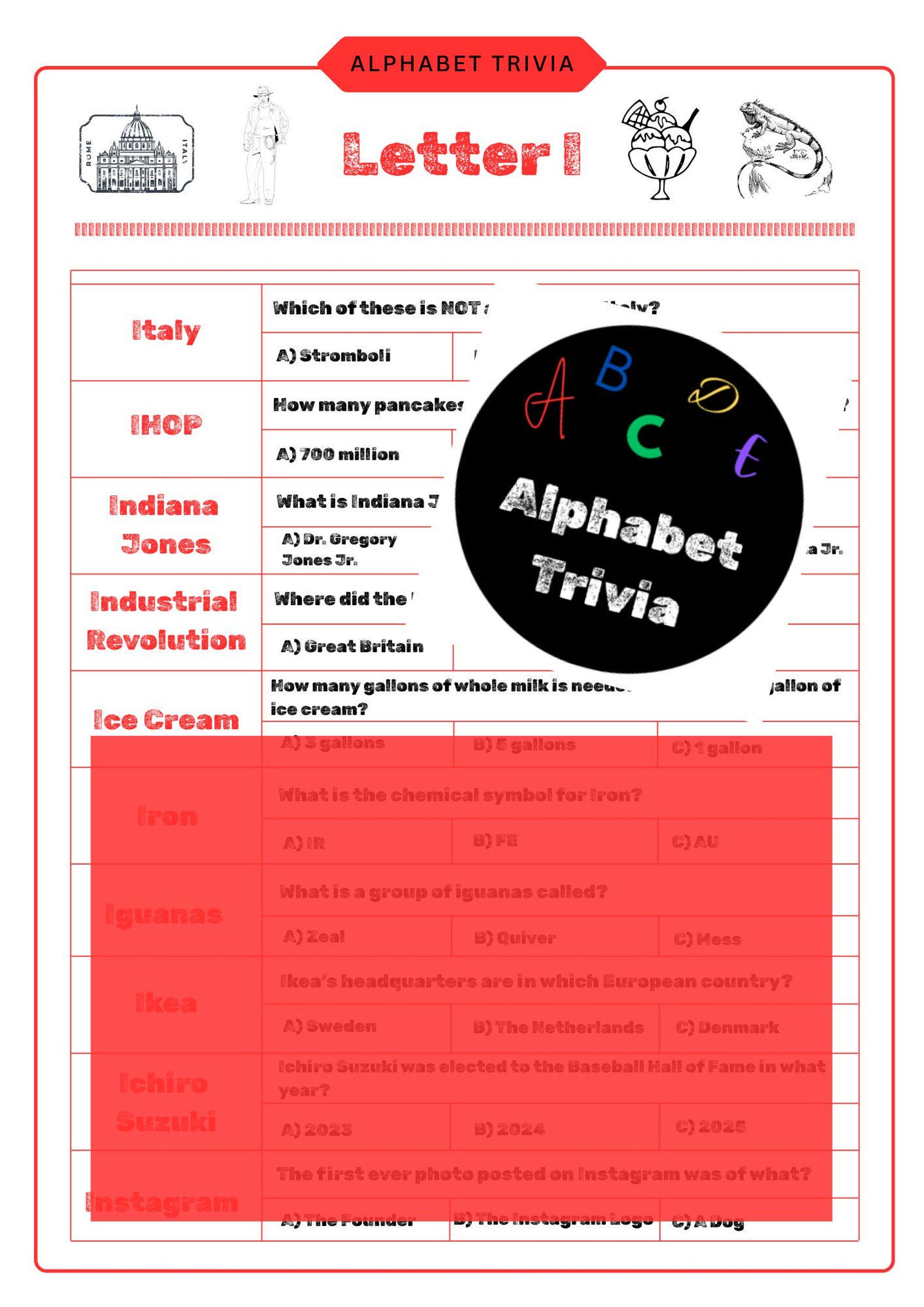 Adult Multiple Choice Alphabet Trivia - Quiz - Letter I - Alphabet ...
