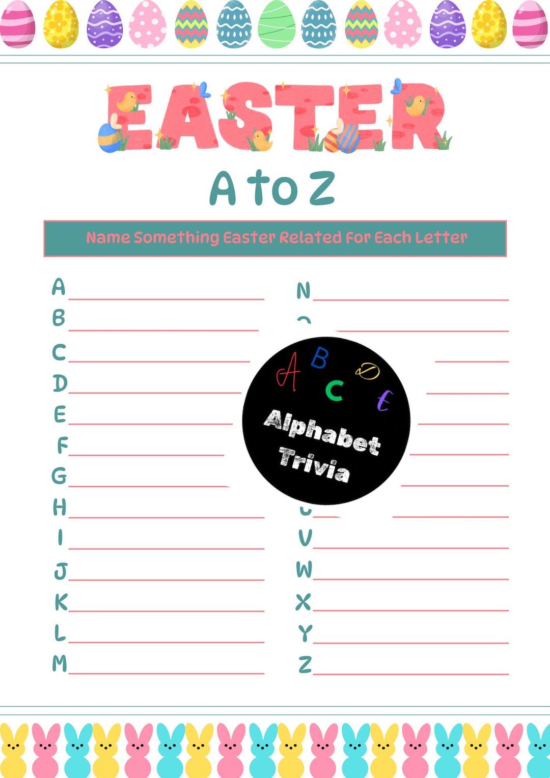 Easter A to Z Think Fast Game, Printable Game, Alphabet Game, Easter ...