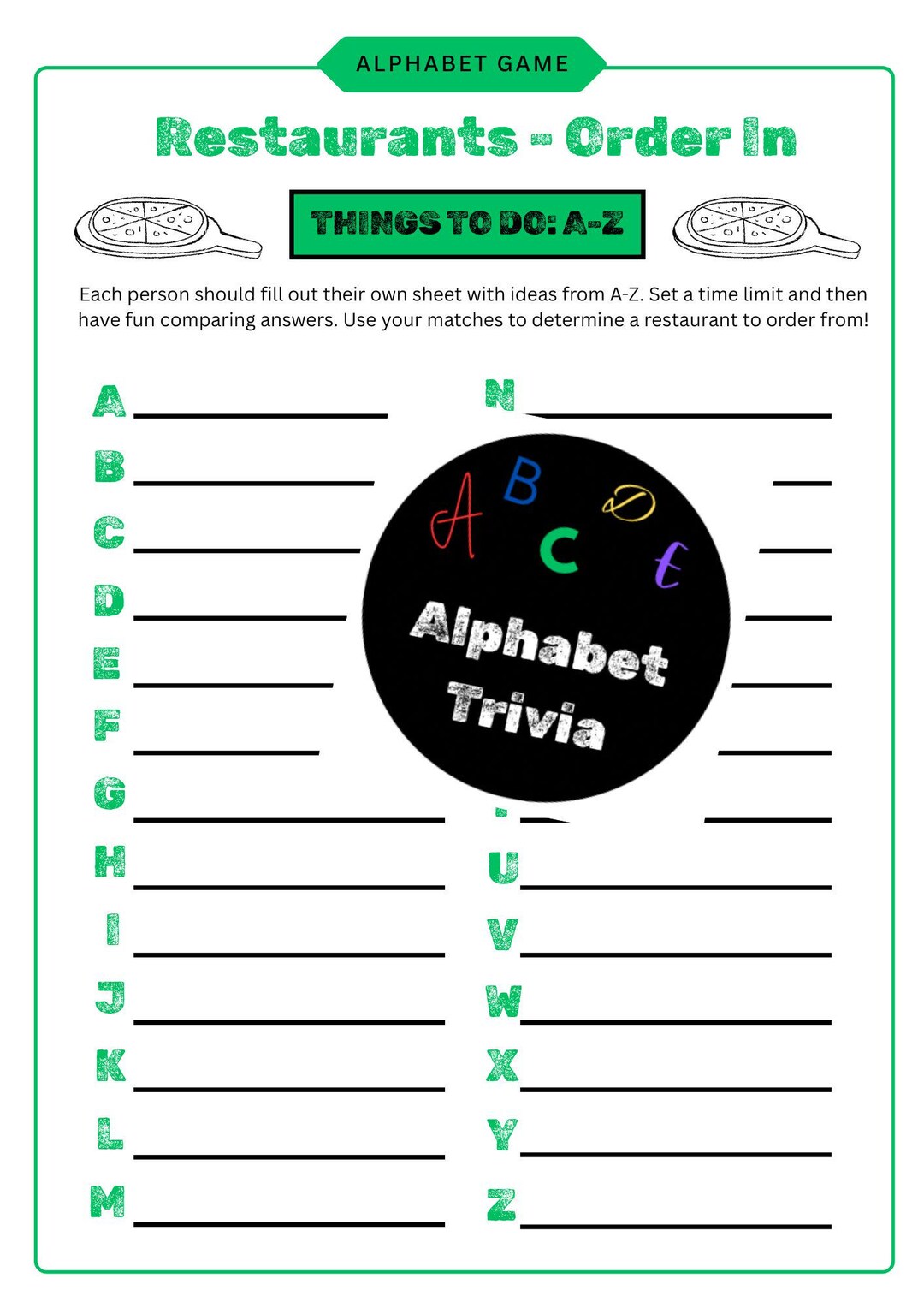 A to Z Restaurants - Ordering in - Alphabet Game - Things to Do - A-Z ...
