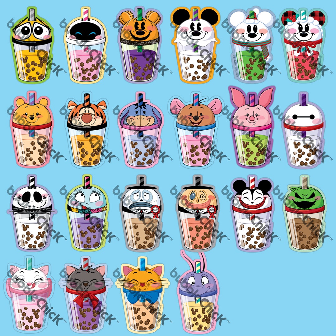 Boba Stickers Bubble Tea Mulan Sticker Pooh Sticker Disney Snacks the ...