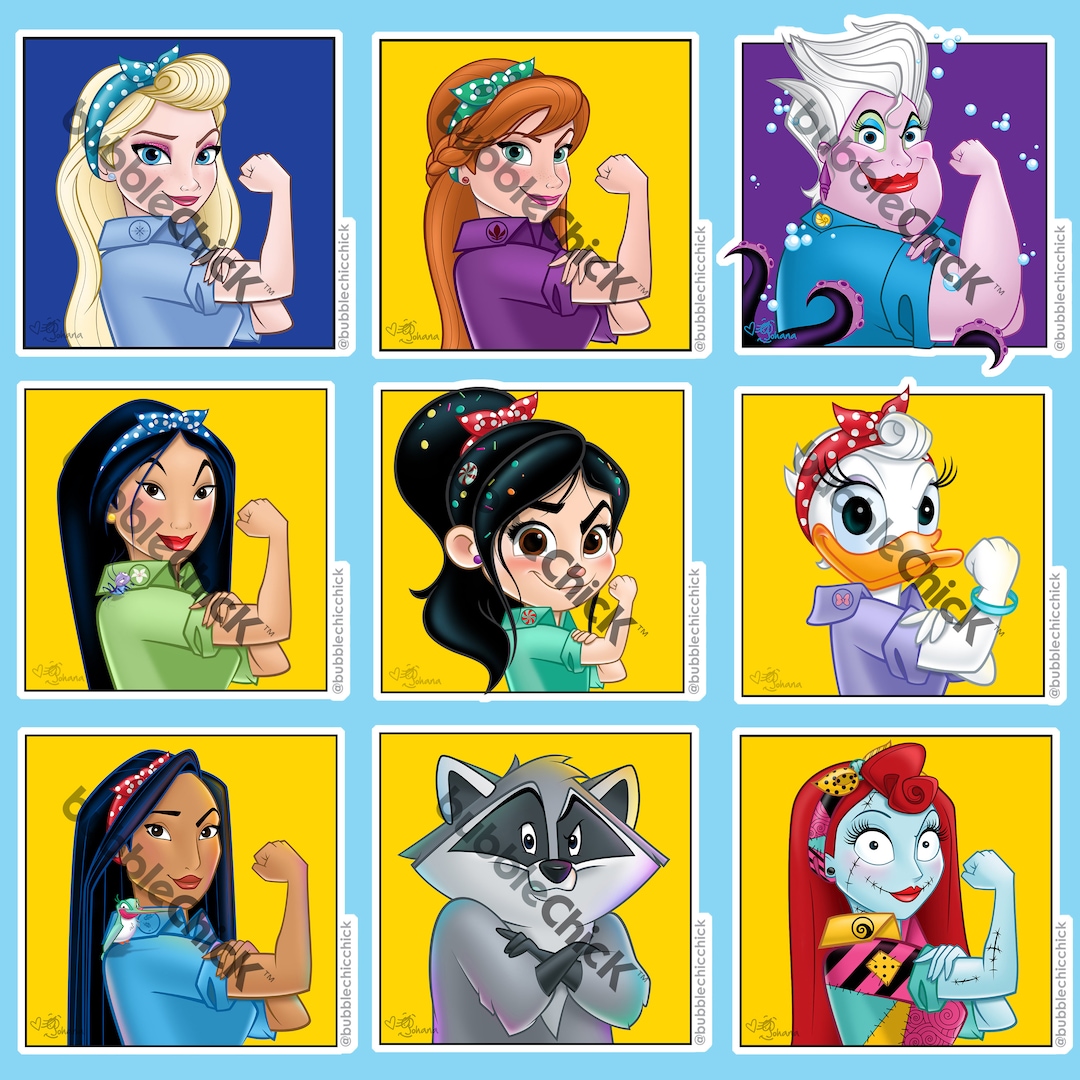 Riveter Stickers | Strong Women | Elsa | Anna | Ursula | Mulan ...