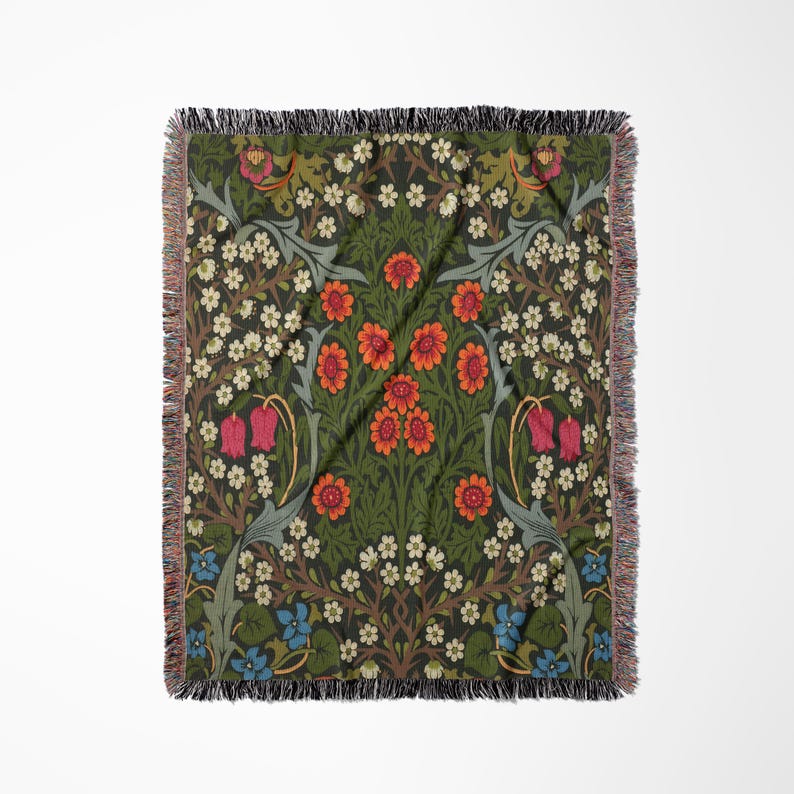 Blackthorn Botanical Woven Blanket | William Morris Style Hedge Pattern ...