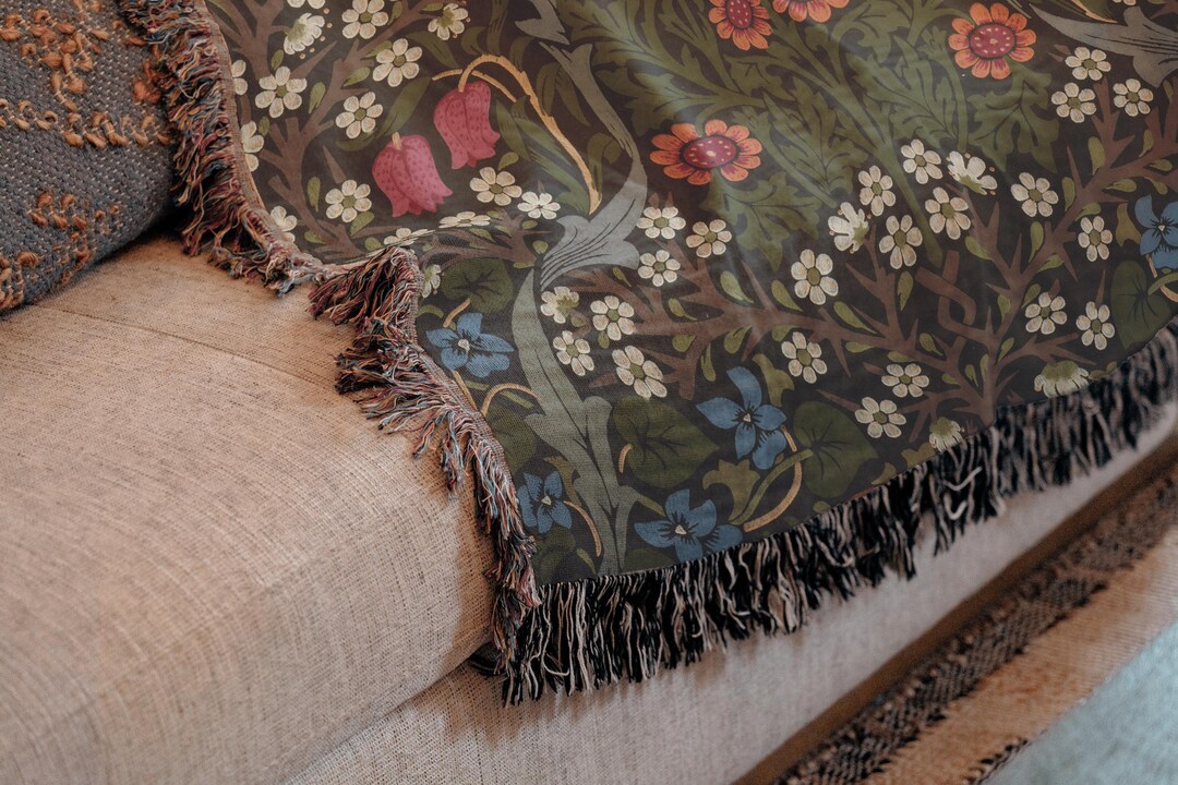 Blackthorn Botanical Woven Blanket | William Morris Style Hedge Pattern ...