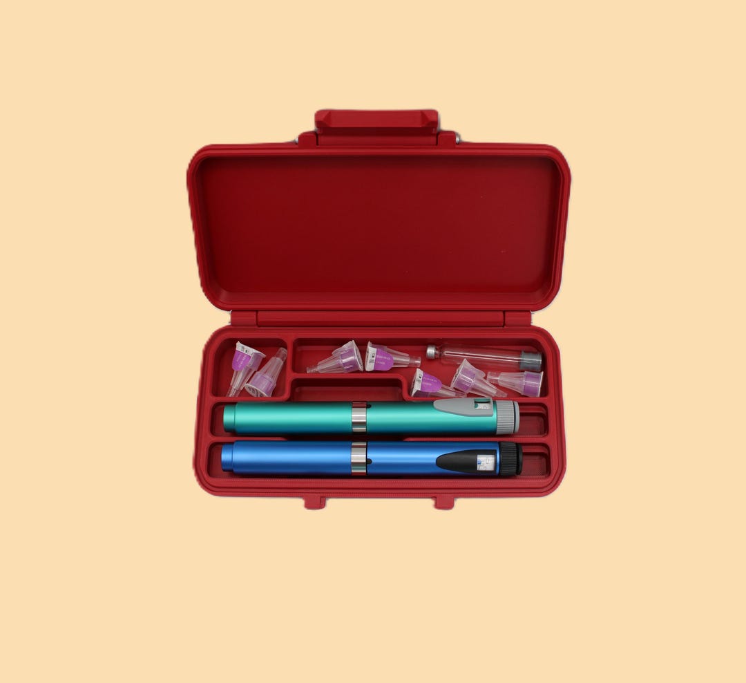 Dual (2) Pen Injection Travel Kit Case (rugged 1 Latch Closure) (red W ...
