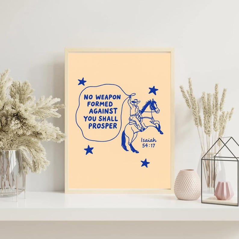 No Weapon Formed Shall Prosper Wall Art | Isaiah 54:17 Cowboy Christian ...