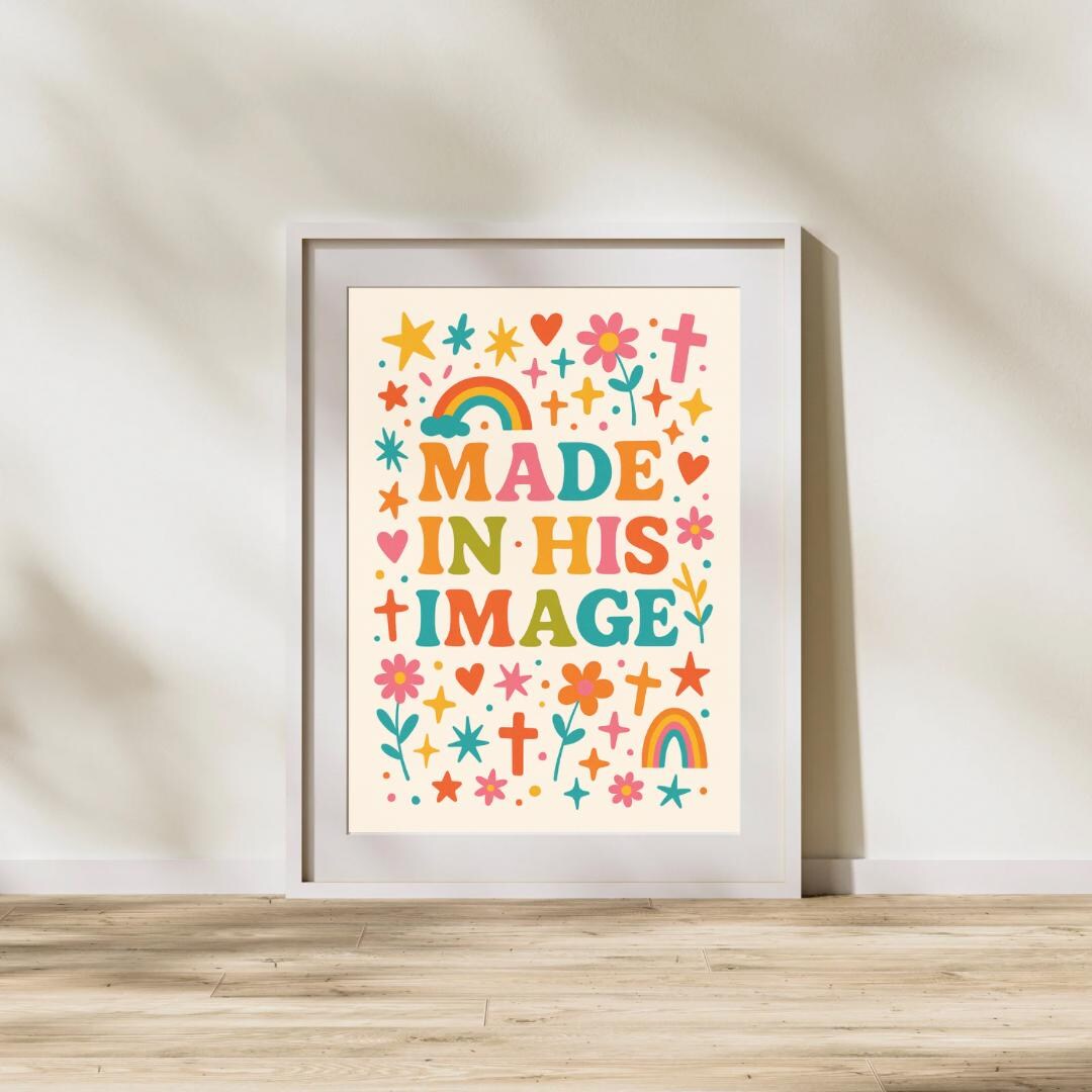 Made in His Image Wall Art, Funky Christian Printable, Colorful Faith ...