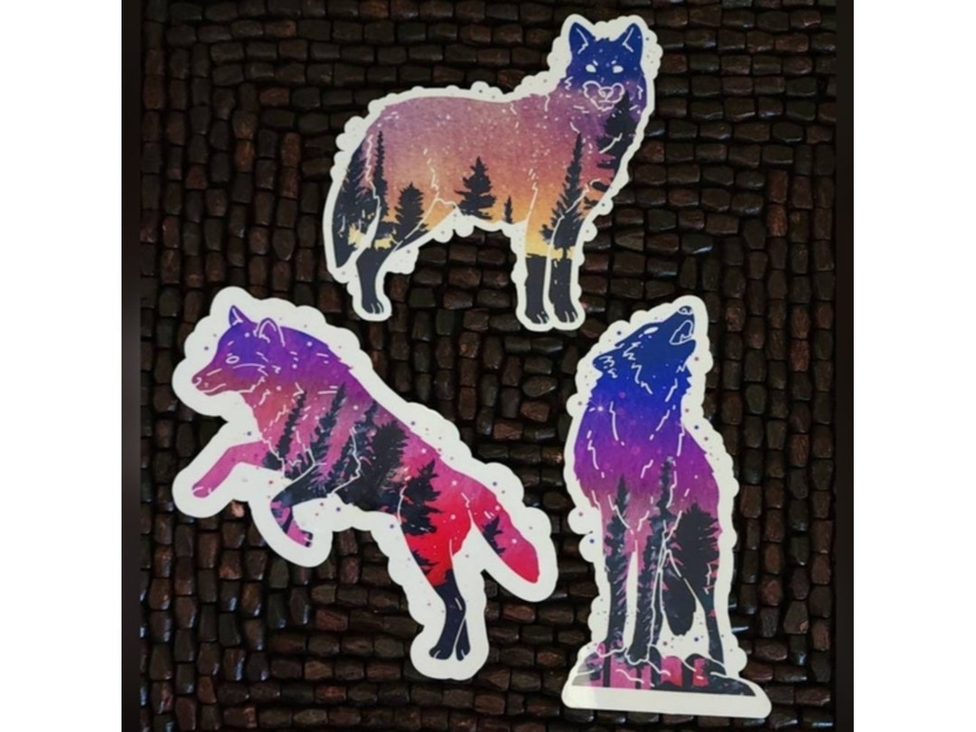 STICKER SUNRISE WOLF Sticker Pack Lot of 3 Large Wolfs, Water Resistant ...
