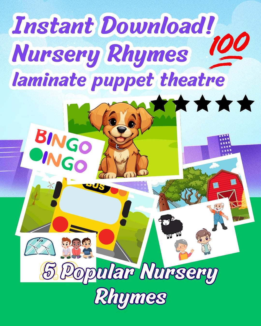 Nursery Rhyme Printable Laminate Puppet Theatre Package. Home School ...
