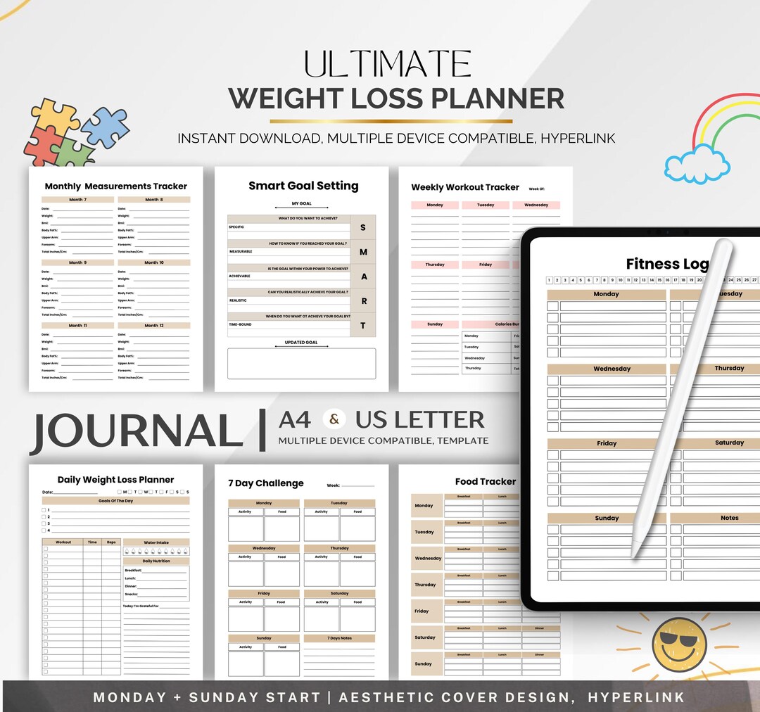 Weight Loss Planner: Fitness & Meal Tracker, Goal Progress (canva PDF ...