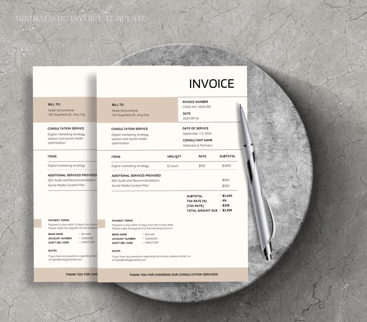 Editable Invoice Template for Small Business | Modern Printable PDF ...