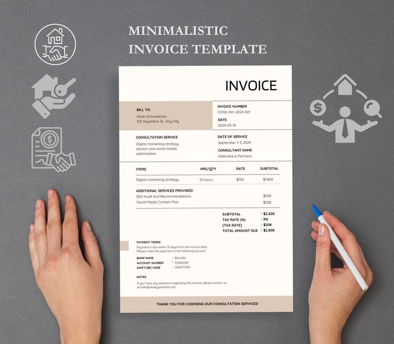 Editable Invoice Template for Small Business | Modern Printable PDF | Instant Download - Etsy