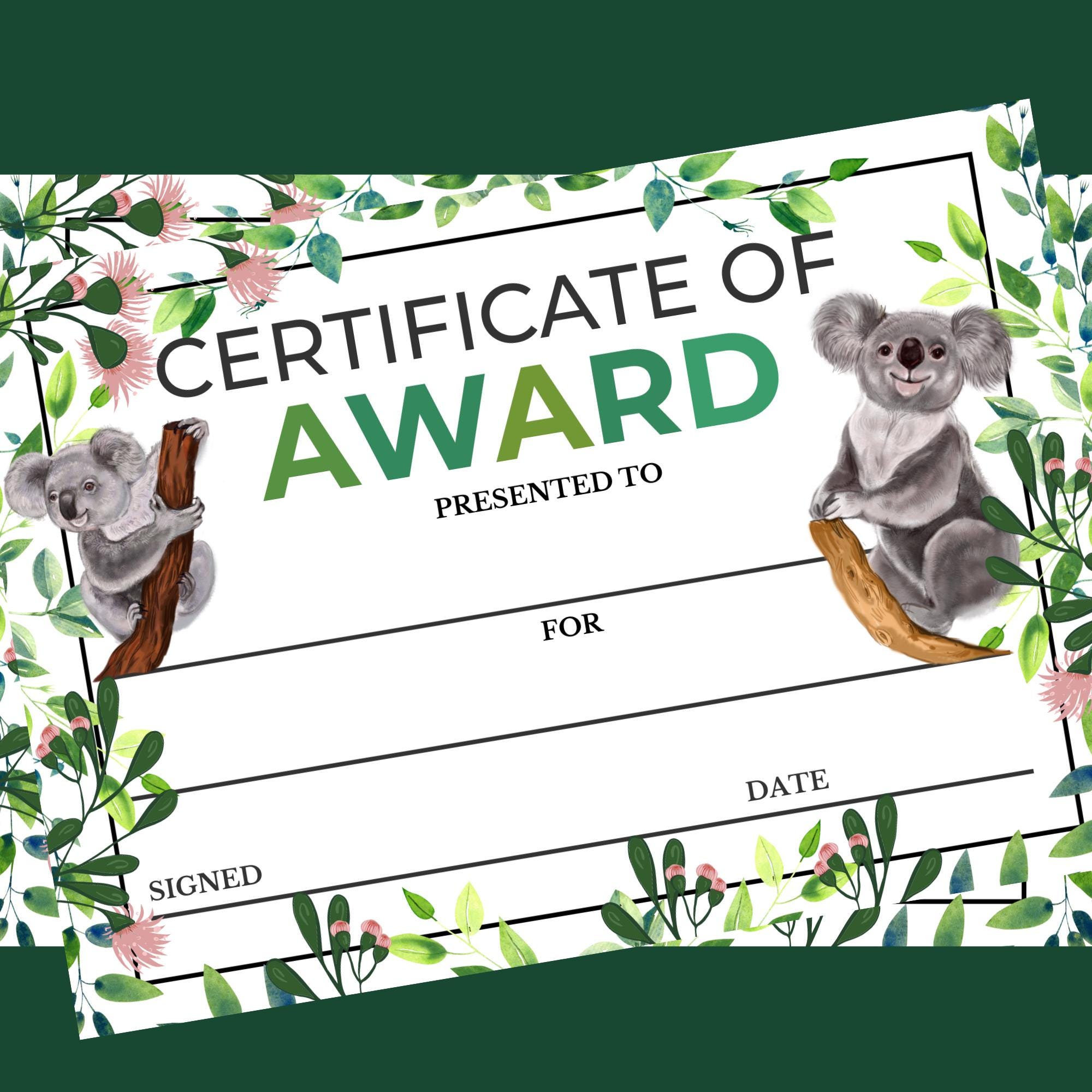 Koala Printable Award Certificate Instant Download Student Awards ...